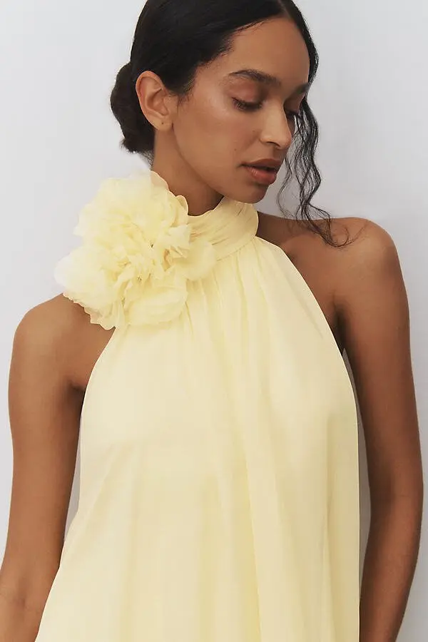 Halston Gnie Mock-neck Rosette Gown