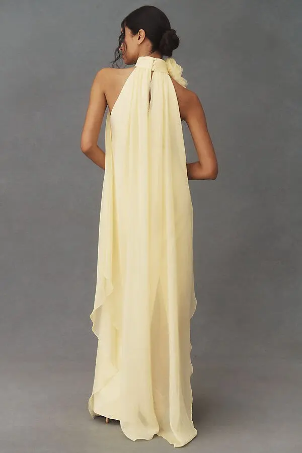 Halston Gnie Mock-neck Rosette Gown