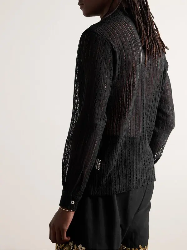 BODE Meandering Camp-collar Cotton-lace Shirt