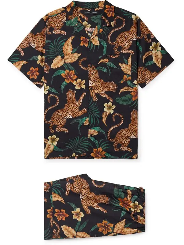 Desmond & Dempsey Soleia Camp-collar Printed Cotton-poplin Pyjama Set M