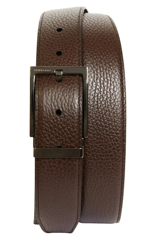 FERRAGAMO Classic Double Adjustable Reversible Leather Belt - Moro