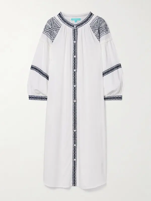 Melissa Odabash Ally Belted Embroidered Voile Midi Dress