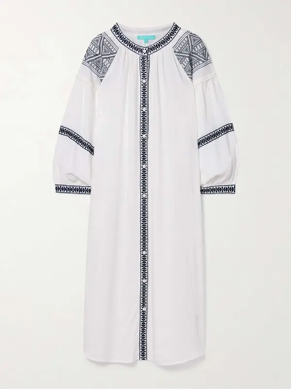 Melissa Odabash Ally Belted Embroidered Voile Midi Dress