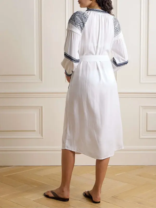 Melissa Odabash Ally Belted Embroidered Voile Midi Dress