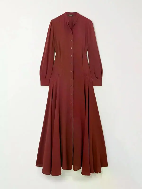 Loro Piana Asymmetric Gathered Silk-crepe Maxi Shirt Dress - Red