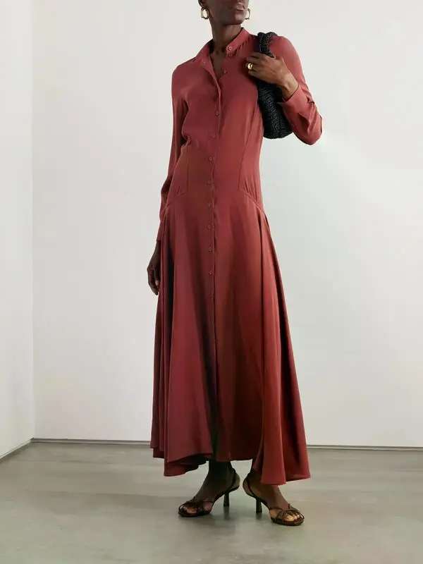 Loro Piana Asymmetric Gathered Silk-crepe Maxi Shirt Dress