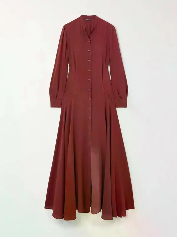 Loro Piana Asymmetric Gathered Silk-crepe Maxi Shirt Dress