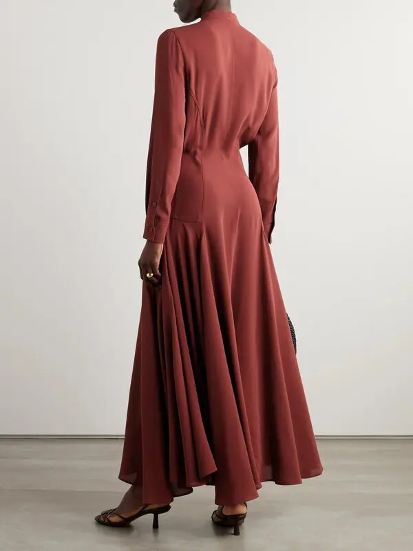 Loro Piana Asymmetric Gathered Silk-Crepe Maxi Shirt Dress - Red |  Editorialist