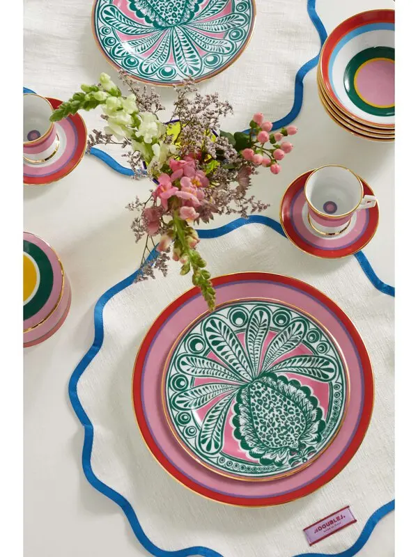 La DoubleJ Set Of Two Gold-plated Porcelain Dessert Plates - Green