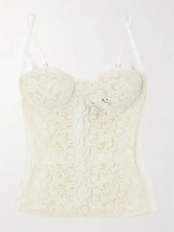 Kiki De Montparnasse Lola Embroidered Tulle Underwired Bustier Top