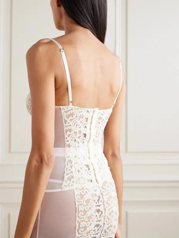 Kiki De Montparnasse Lola Embroidered Tulle Underwired Bustier Top