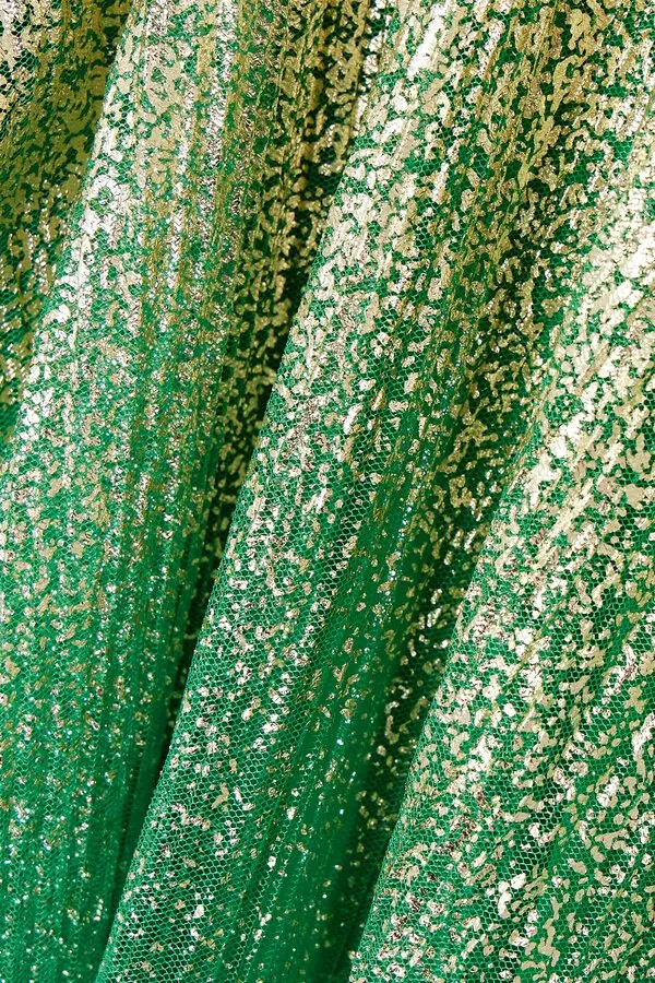 DIMA AYAD Metallic Plissé-tulle Gown And Cape Set - Green