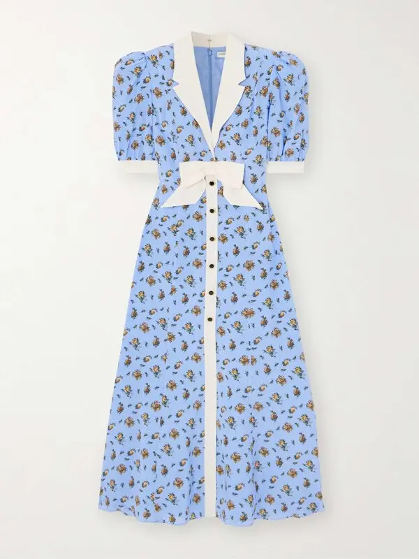 Alessandra Rich Bow-Embellished Floral Silk-Satin Midi Dress