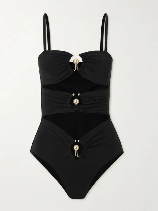 Christopher Esber Cutout Embellished Swimsuit - Black