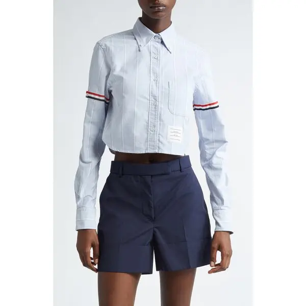 Thom Browne Armband Stripe Cropped Shirt - Navy