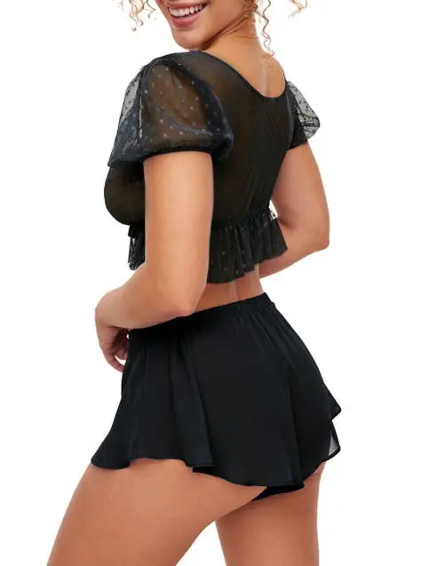 ADORE ME Lindy Crop Top & Short Set - Black