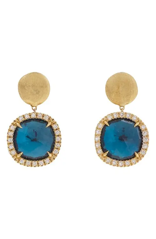 Marco Bicego London Blue Topaz & Diamond Drop Earrings - 18kyg Lt D0..30