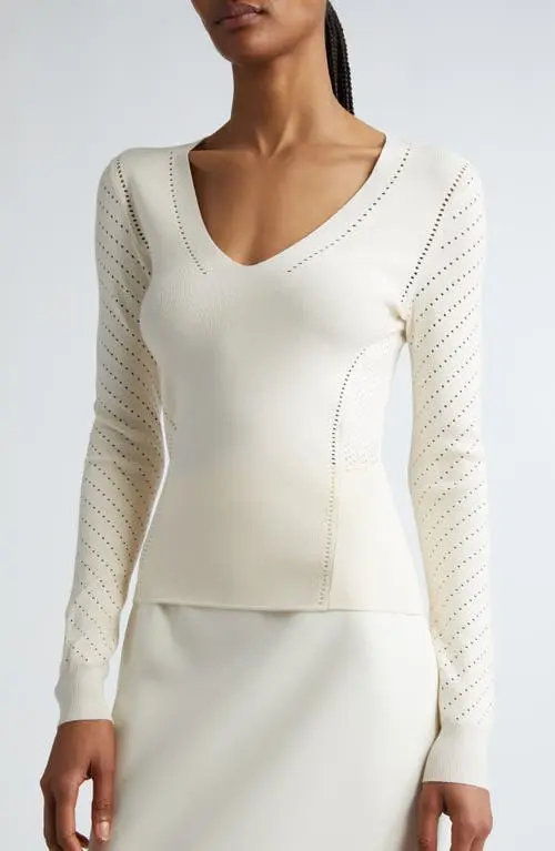 Max Mara Nadar V-neck Pointelle Stitch Sweater - Vanilla