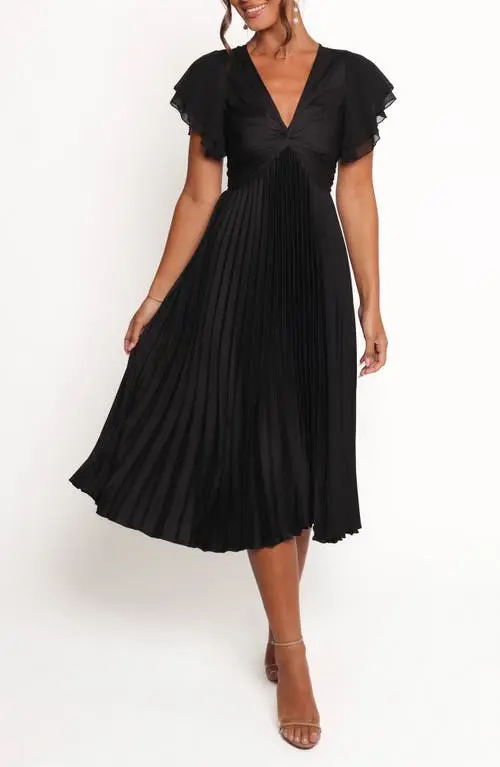 Petal Pup Nova Flutter Sleeve Midi Dress Black Editorialist