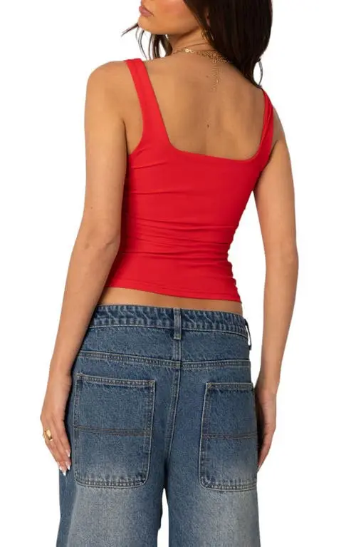 EDIKTED Rio Ruched Square Neck Tank Top