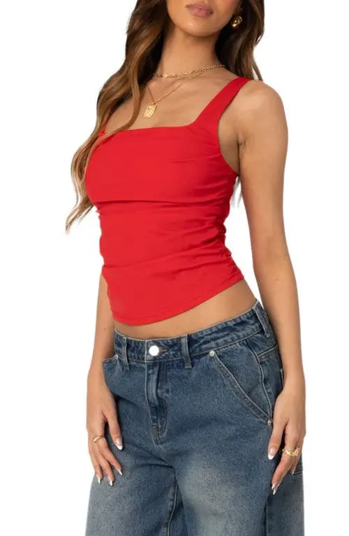 EDIKTED Rio Ruched Square Neck Tank Top