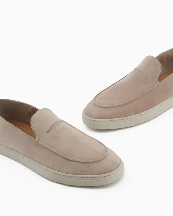 Giorgio Armani Suede Slip-ons - Beige