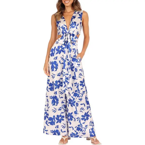 PETAL & PUP Lulu Floral Print Jumpsuit - Blue Floral