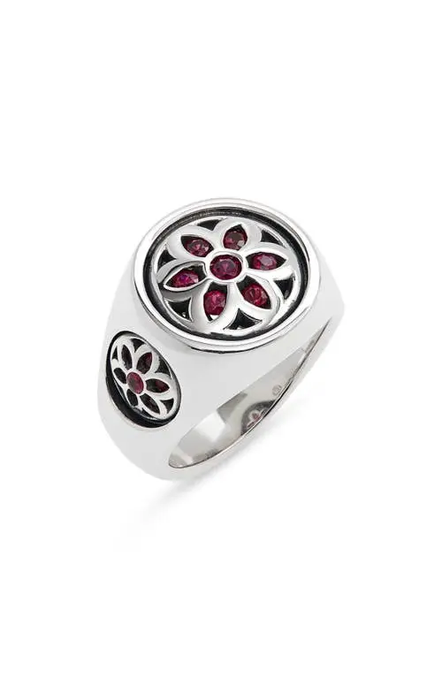 Good Art Hlywd Small Club Ruby Flower Signet Ring - Silver