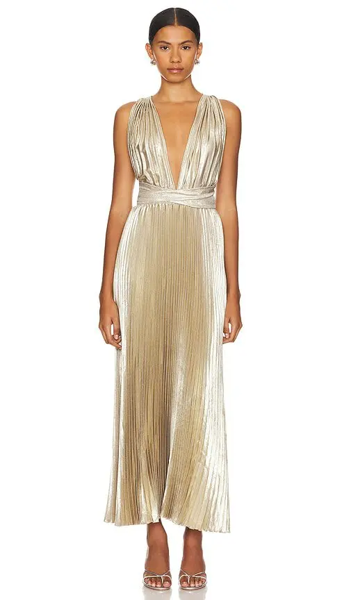 L'IDEE Pleated Metallic Gown