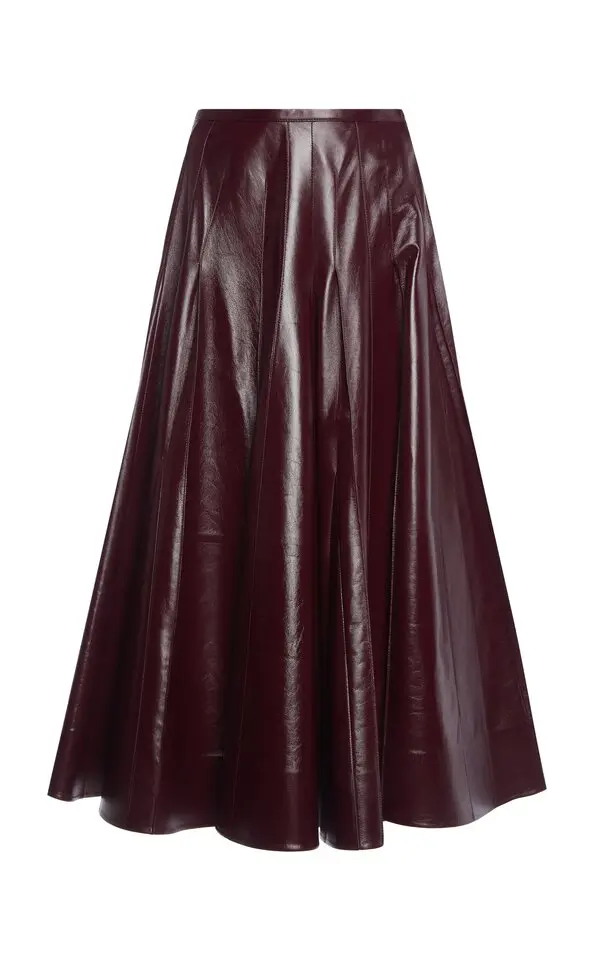 Bottega Veneta Pleated Leather Maxi Skirt - Burgundy