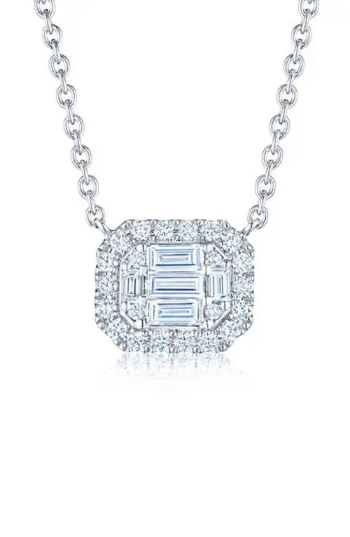 Kwiat Emerald Diamond Halo Pendant Necklace - White