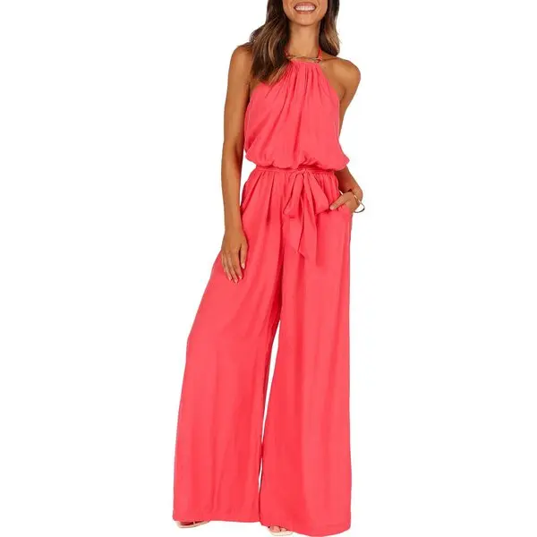 PETAL & PUP Dionne Halter Jumpsuit - Flamingo