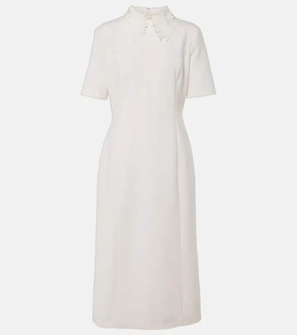 Oscar De La Renta Lace-trimmed Wool-blend Midi Dress