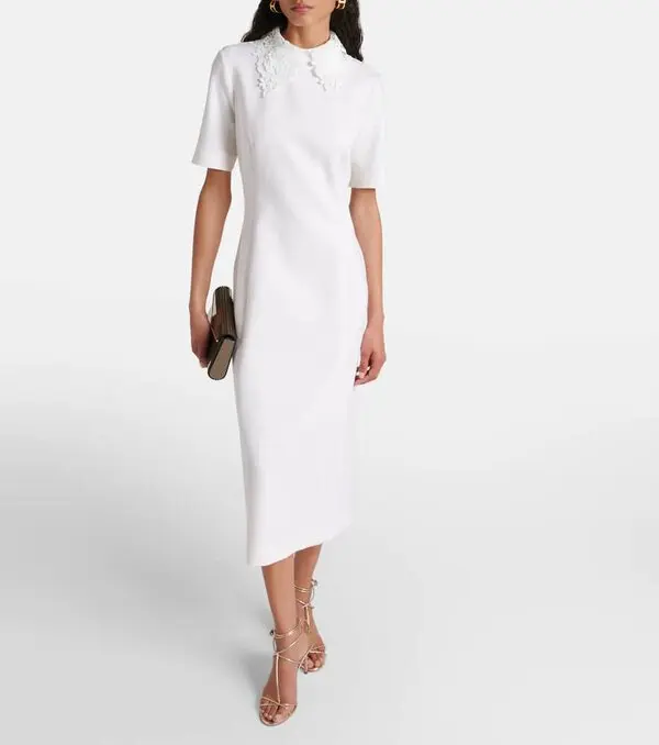 Oscar De La Renta Lace-trimmed Wool-blend Midi Dress