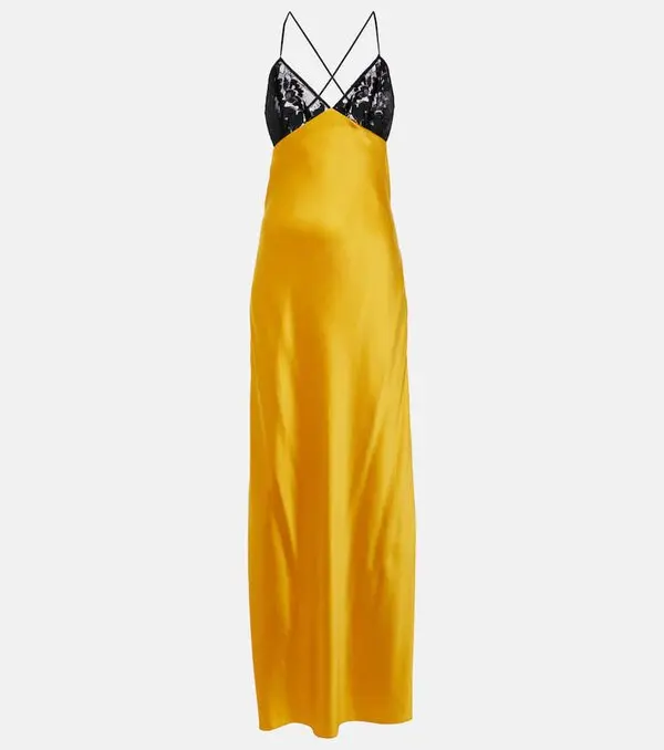 THE SEI Lace-trimmed Silk Satin Gown
