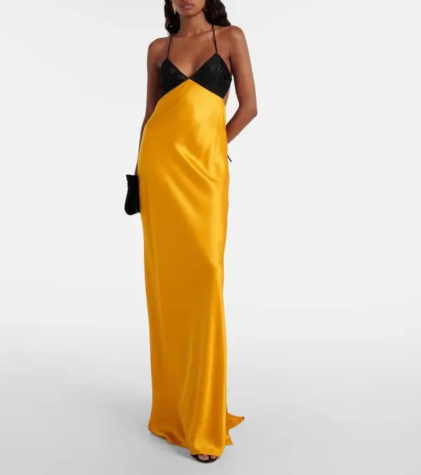 THE SEI Lace-trimmed Silk Satin Gown