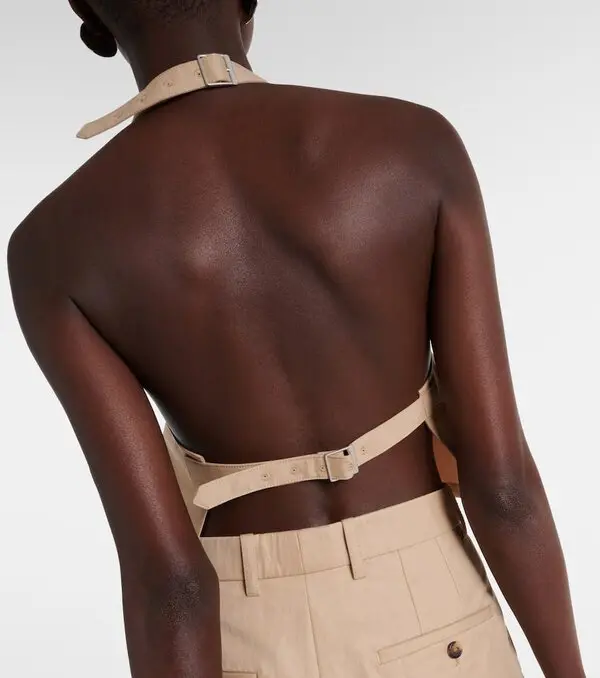 Wardrobe.NYC Halterneck Cotton-blend Top - Beige