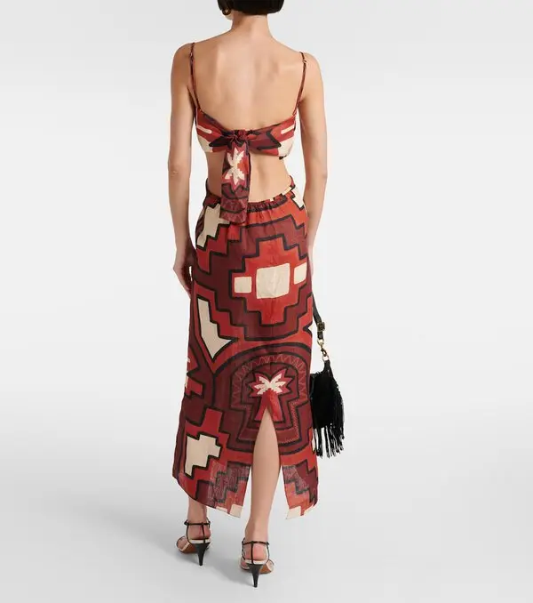 Johanna Ortiz Printed Cutout Linen Midi Dress - Red