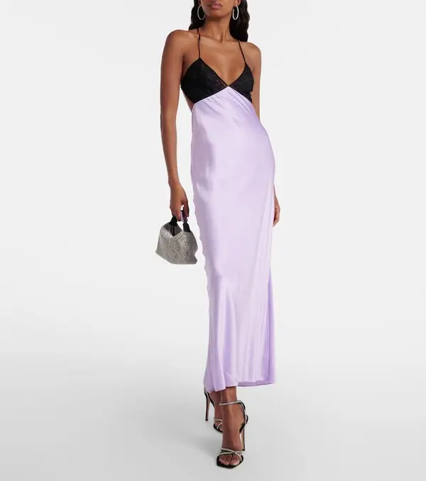 THE SEI Lace-trimmed Silk Satin Gown