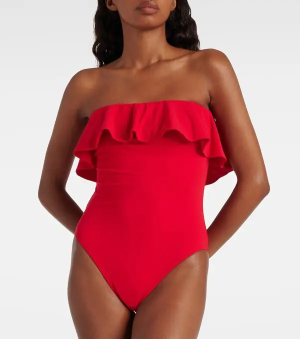KARLA COLLETTO Ruffled Bandeau Swimsuit - Red