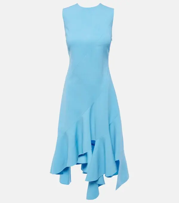 Oscar De La Renta Asymmetrical Wool-blend Midi Dress - Blue