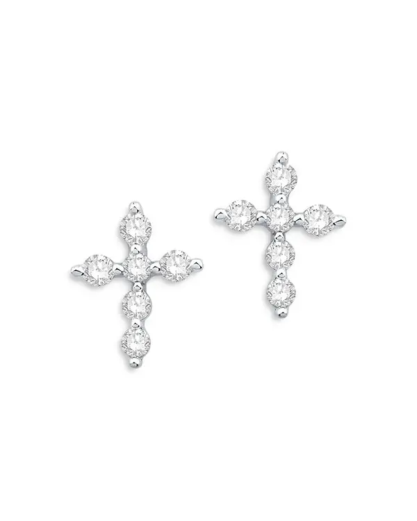 Bloomingdale'S 14k Gold Diamond Cross Stud Earrings - White
