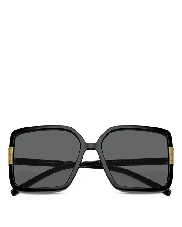 Tory Burch Flat Eleanor Square Sunglasses 57mm - Black/gray Solid