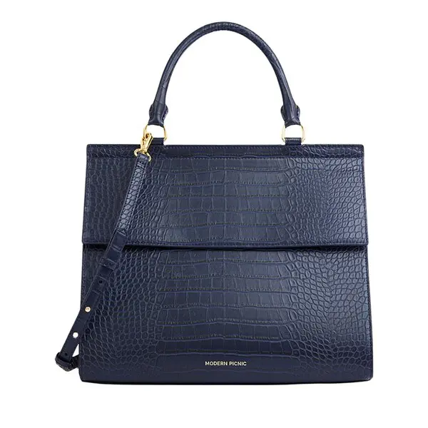 MODERN PICNIC Large Luncher With Croc Embossed Finish - Navy