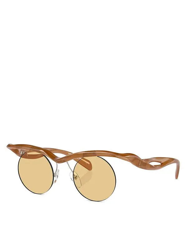 Prada Round Frame Sunglasses, 43mm - Brown/yellow Solid