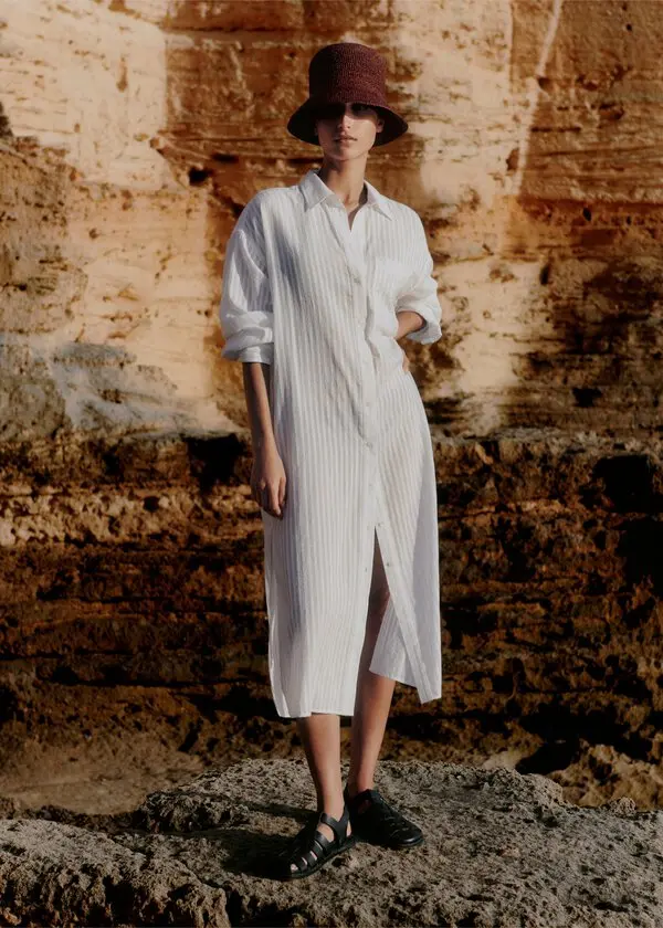 Me+Em Textured Cotton Beach Shirt Dress - Soft White | Editorialist
