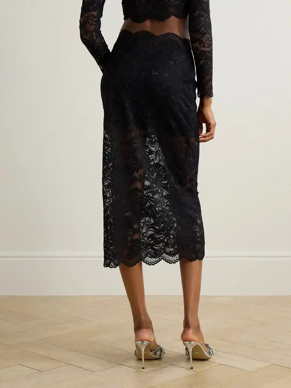 Rabanne Scalloped Lace Midi Skirt - Black