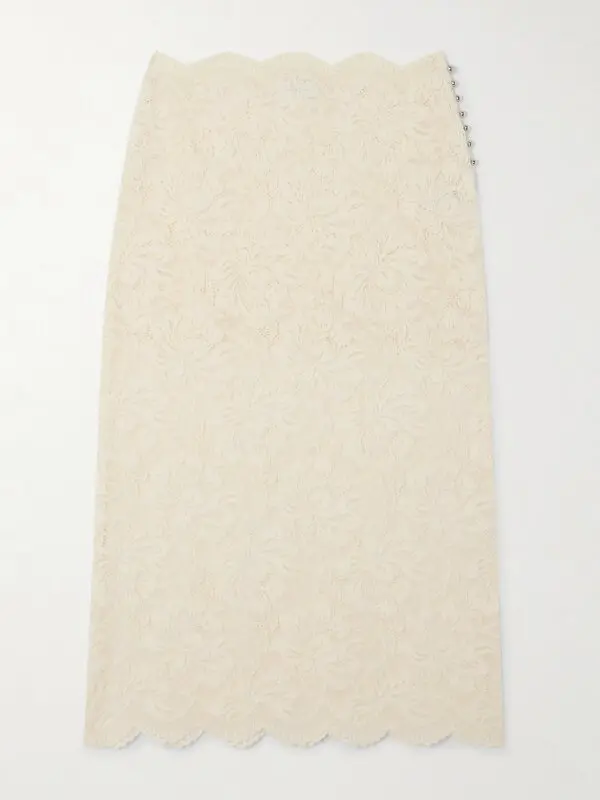 Rabanne Scalloped Lace Midi Skirt - White