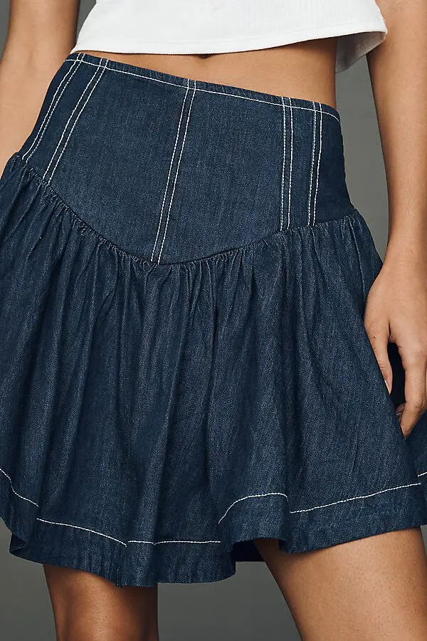 PILCRO Basque-waist Denim Mi Skirt