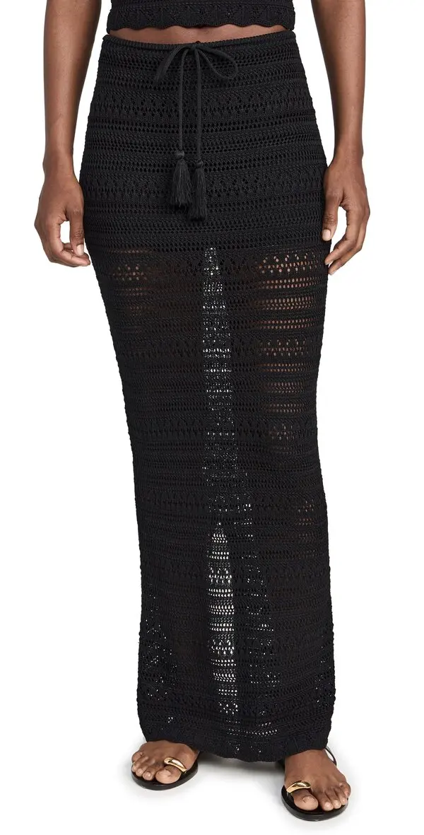 PQ Crochet Long Skirt - Black